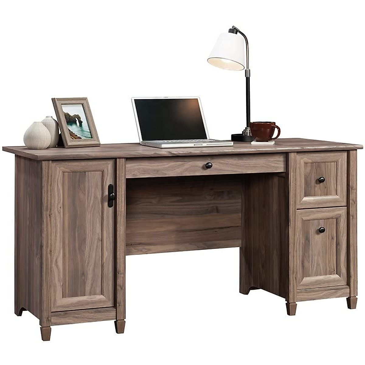 Sauder Edge Water Home Office Computer Desk with Storage, Washed Walnut Finish