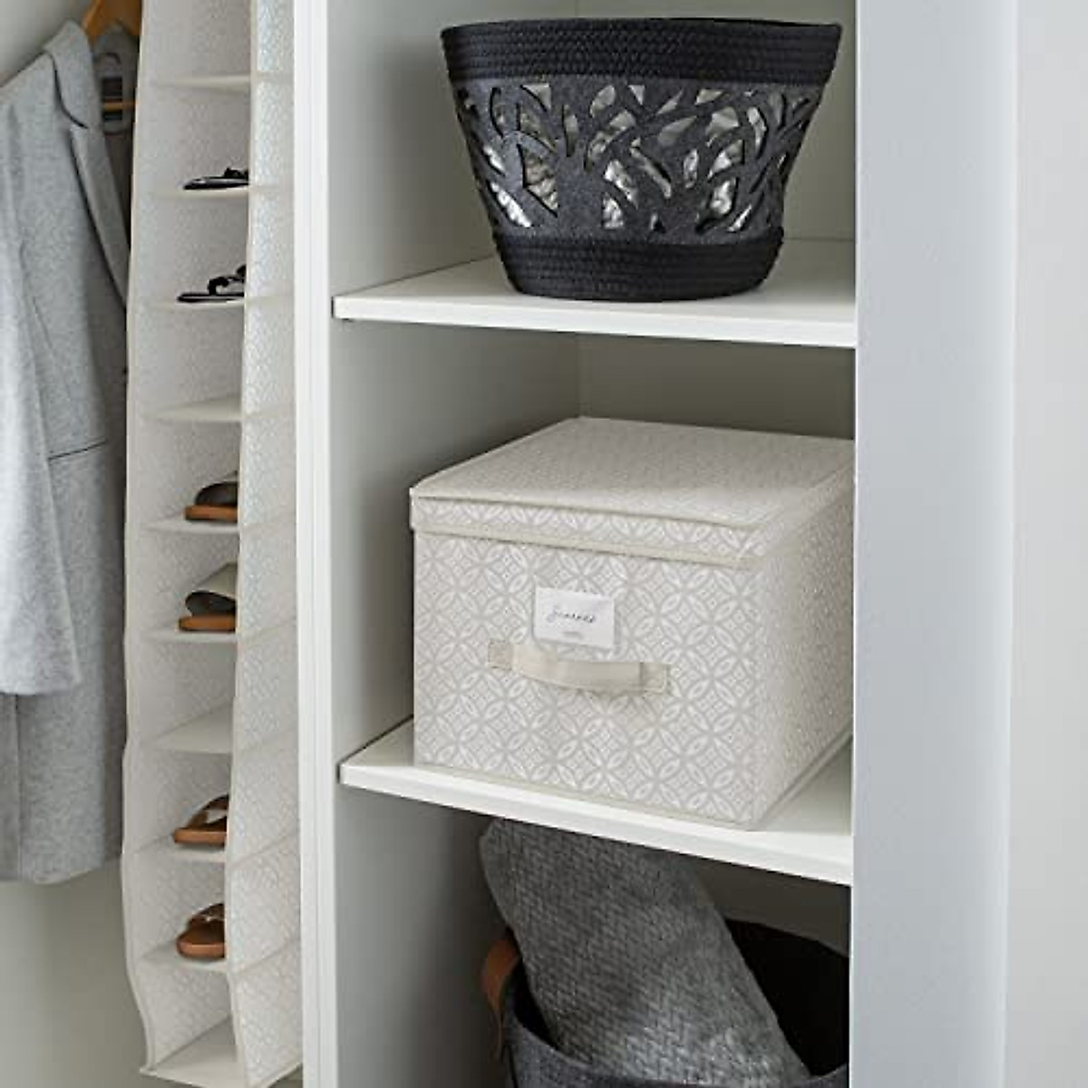 Simplify Boho Large Storage Box | Foldable | Collapsible | Flip Top Lid | Bedroom & Closet Organization | Clothes | Toys | Grey