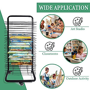 Hoqqf Art Drying Rack for Classroom and Art Studios, 25 Removable Shelves 11.8" D x 16.9" W x 30.7" H Portable Painting Drying Rack with Wheels Stackable Rack for Painting Wall Mount Art Rack