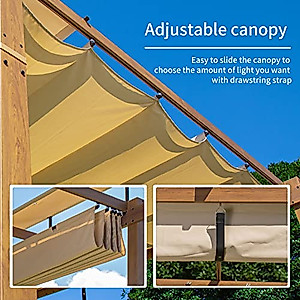 Domi Outdoor Living 9’ x 13’ Outdoor Retractable Pergola Against The Wall with Weather-Resistant Canopy Aluminum Garden Pergola Patio Grill Gazebo for Courtyard(Teak Coated)