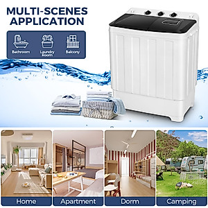 Nictemaw Portable Washing Machine 30lbs Capacity Twin Tub Compact Laundry Machine 19Lbs Washer and 11lbs Spin Dryer with Built-in Drain Pump, Small washing machine for Apartments, Dorms, RVs