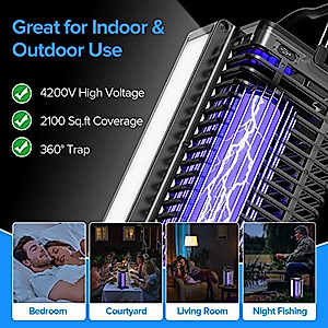 Bug Zapper Indoor, Mosquito Zapper Outdoor Electric, Solar Mosquito Trap Cordless & Rechargeable, Mosquito Zapper with Reading Lamp, 4200V 2 in 1 Mosquito Killer