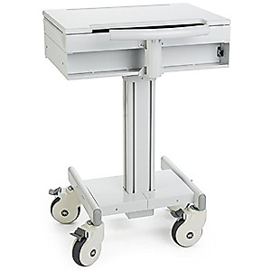 Displays2go Mobile Computer Carts, Locking Drawer, Height Adjustable, Steel, Plastic & MDF Construction – Gray (DWMDCOM)