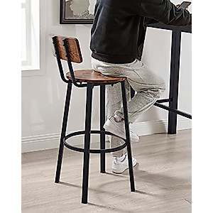 HILINSIE Bar Stools - Set of 2 Bar Chairs, Industrial Counter Stools with Backrest and Footrest, Steel Frame, 28.5 Inches Tall Seat for Kitchen, Dining Room, Bistro, Rustic Brown and Black