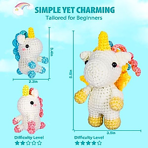 Crochetta Crochet Kit for Beginners, Amigurumi Crocheting Animals Kits w Step-by-Step Video Tutorials, Knitting Starter Pack for Adults and Kids, Jumbo 3 Unicorn Familly (40%+ Yarn Content)