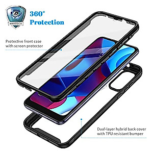 Seacosmo Moto G Pure Case - Full Body Shockproof, Slim & Lightweight with Built-in Screen Protector, Black & Clear