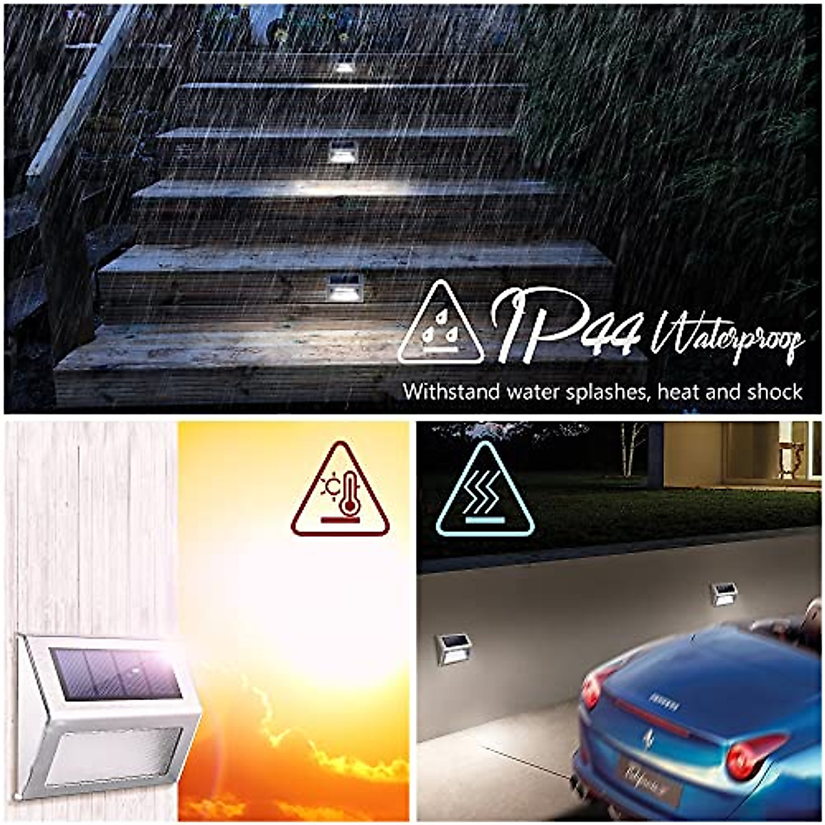 Outdoor Solar Lights for Deck 16 Pack JACKYLED Solar Deck Lights Stainless Steel Solar Lights Outdoor Waterproof Dust to Dawn Solar Outdoor Lights for Fences Steps Path Patio Walkway Garden Cool White