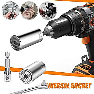 Prowin Universal Socket Set Gift for Men Dad Multi-Function 2 Pcs with Power Drill Adapter Birthday Holiday Cool Stuff Gadgets for Women Husband (7-19mm)