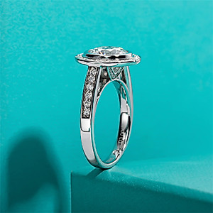 Raivari Moissanite Engagement Rings, 3.5CTTW Bezel Setting Round Lab Created Diamond Promise Rings in 14K White Gold Plated Sterling Silver, Anniversary Rings for Women9