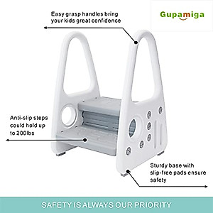 Gupamiga Toddler Step Stool for Kids，Toddler Step Ladder for Step Stool for Bathroom, Kitchen and Toilet Potty Training Learning Helper with Handles (Two Floors)