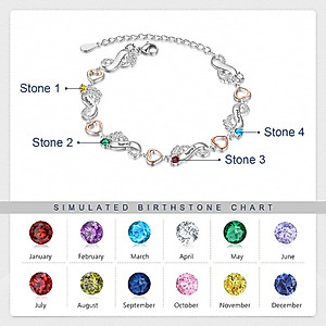 JewelOra Personalized Infinity Mother Bracelet with Simulated Birthstone Custom Name Baby Feet Link Bracelet for Women Heart Bracelet Adjustable Chain Charm Birthday Mother's Day Gift(4 name)