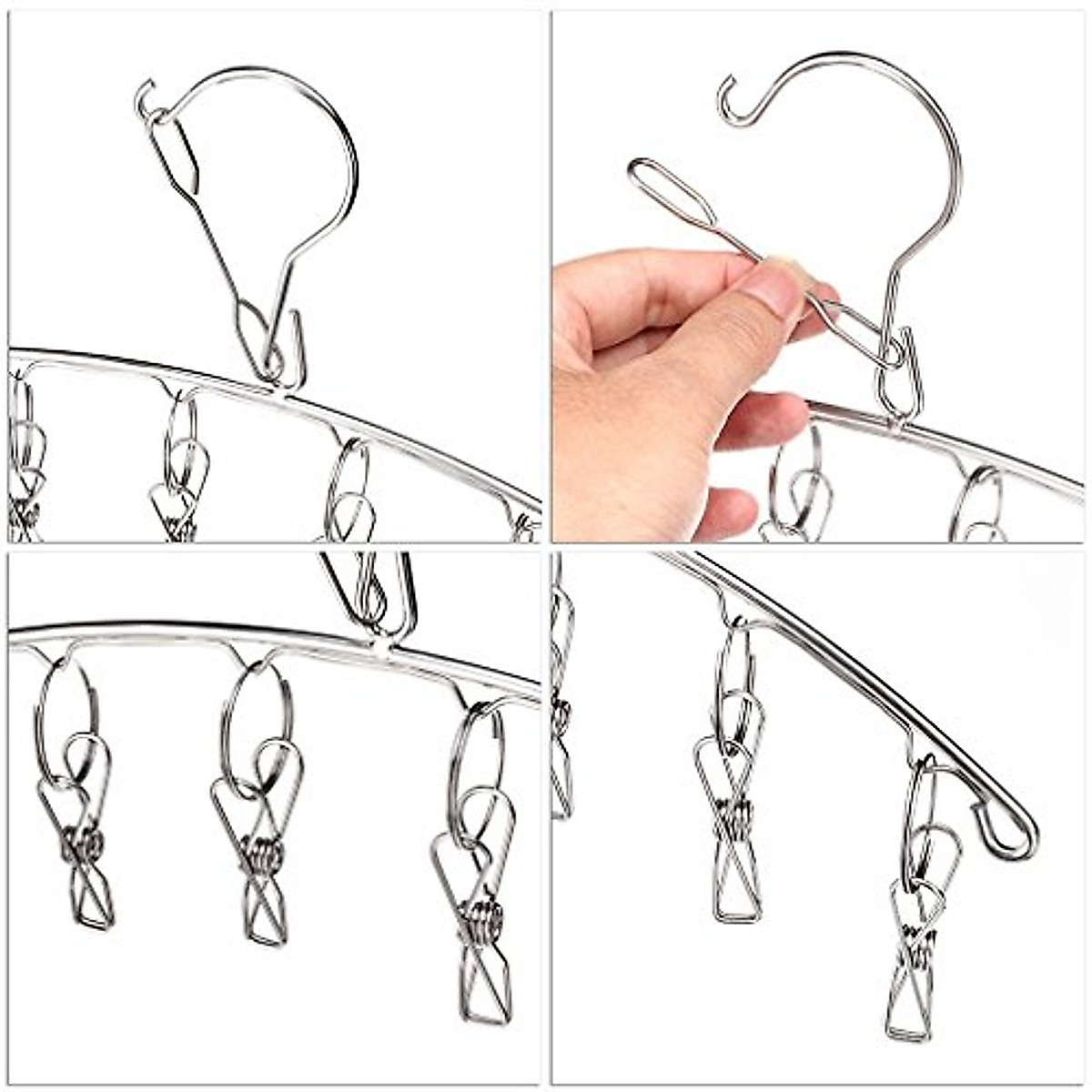 3 Pack Stainless Steel Laundry Drying Rack Clothes Hanger with 10 Clips for Drying Socks,Drying Towels, Diapers, Bras, Baby Clothes,Underwear, Socks Gloves