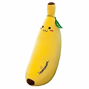 zhidiloveyou Banana Plush Pillow Stuffed Banana Plushie Cute Fruit Toy for Kids, 13.7 inch