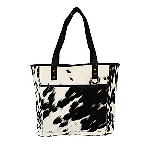 Bonanza leathers cowhide leather large tote bag women's handbag with zipper closure 507 (Black)