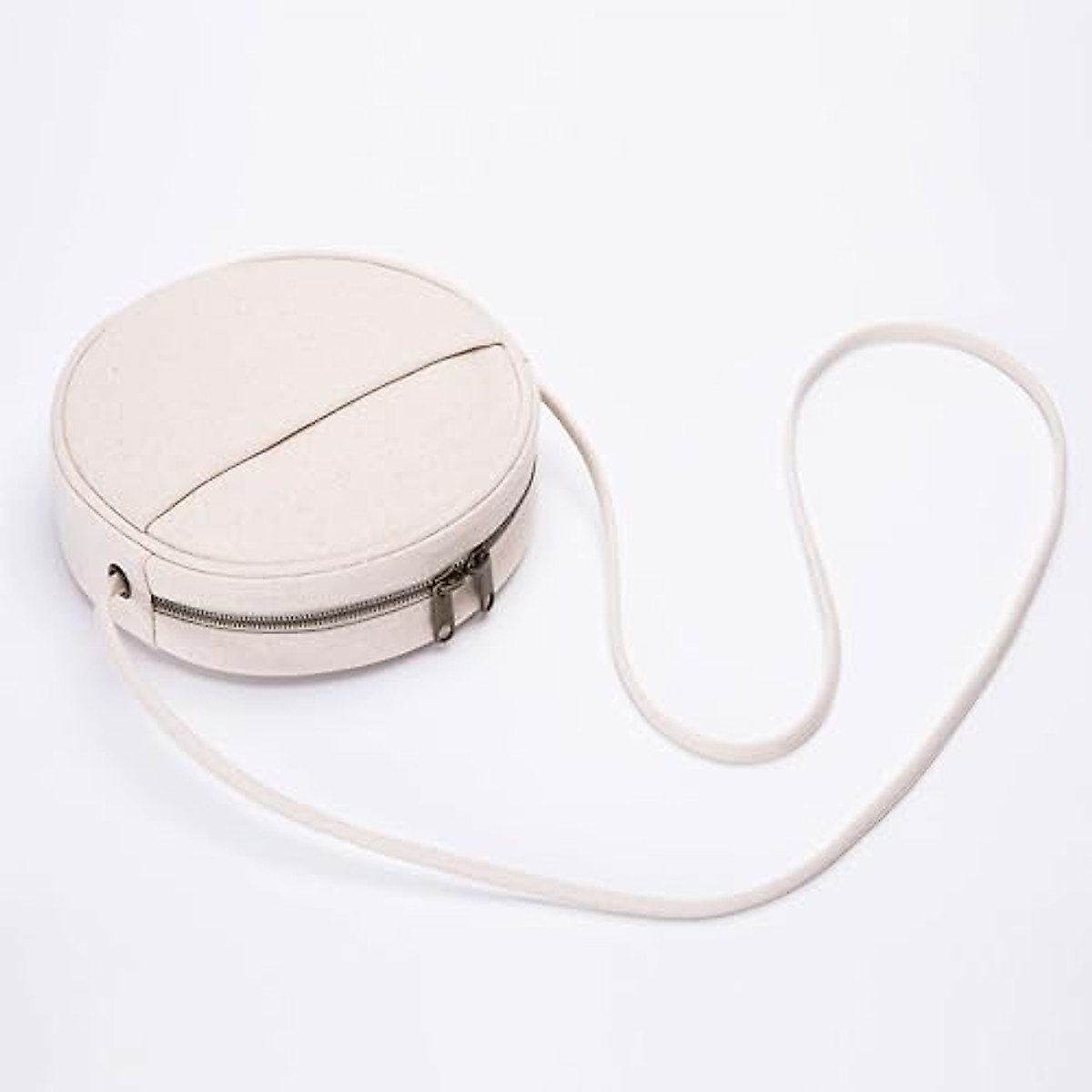 YONBEN Circle Crossbody Bag for Women - Cotton Canvas Circle Purse with Zipper, Adjustable Knot Shoulder Straps