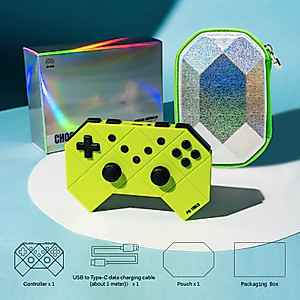 PB TAILS CHOC Unique Bluetooth Controller for Switch, PC, Steam, Android - Portable Switch Wireless Controller with Turbo-Mode, Motion Control, Vibration, Wake Up Function & Carry Case - Neon Green