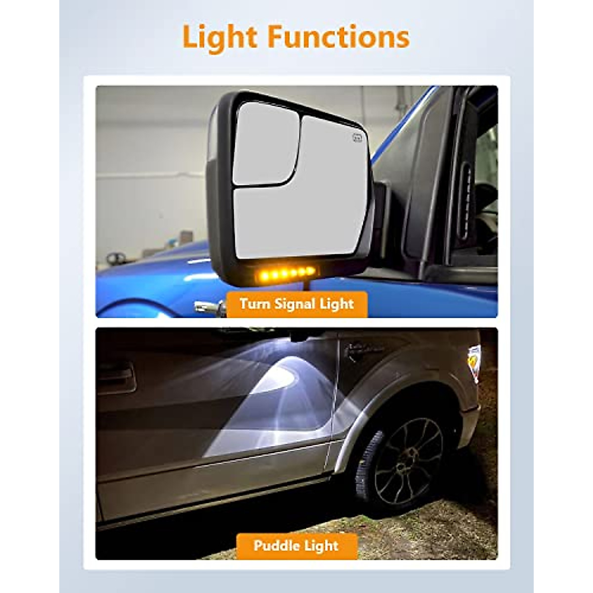 ITOPUP Towing Mirrors Fit for 2004-2014 for Ford for F150 Tow Mirrors with Power Control Heated Turn Signal Puddle Light Chrome Metallic Finish 1 Pair of Mirrors Left Side and Right Side