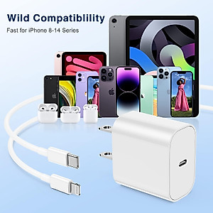 2 Pack MFi Certified 20W PD USB C Wall Chargers + 3FT * 2 Lightning Cables for iPhone 14/13/12/11/Pro Max/Xs XR/Plus (Pack of 2)