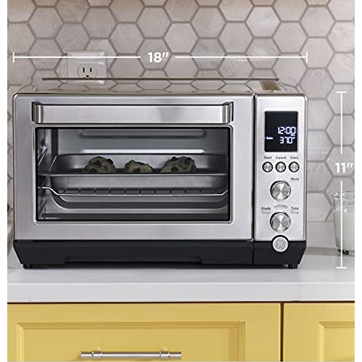 GE Convection Toaster Oven | Quartz Heating Technology | Large Capacity Toaster Oven Complete With 7 Cook Modes & Oven Accessories | Countertop Kitchen Essentials | 1500 Watts | Stainless Steel