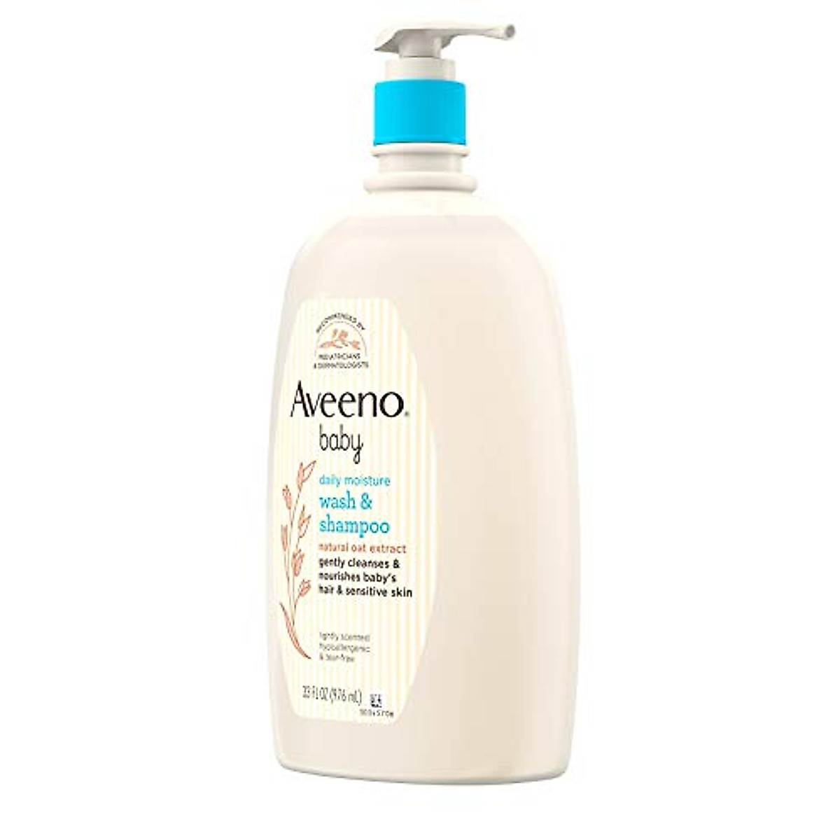 Aveeno Baby Daily Moisture Gentle Bath Wash & Shampoo with Natural Oat Extract, Hypoallergenic, Tear-Free & Paraben-Free Formula For Sensitive Hair & Skin, Lightly Scented, 33 fl. oz