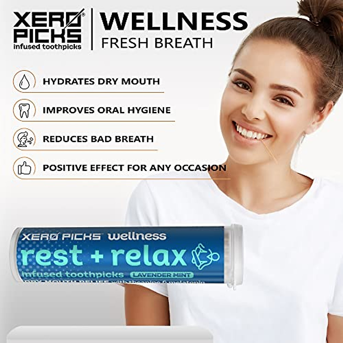 Xero Picks Wellness - Infused Flavored Toothpicks for Long Lasting Fresh Breath & Dry Mouth Prevention - 60 Picks - 3 Pack - Lavender Mint - Rest + Relax