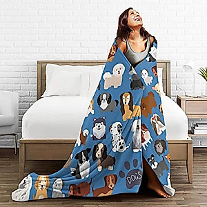 Perinsto Cute Dogs Animal Pattern Throw Blanket Ultra Soft Warm All Season Decorative Pet Dog Fleece Blankets for Bed Chair Car Sofa Couch Bedroom 50"X40"