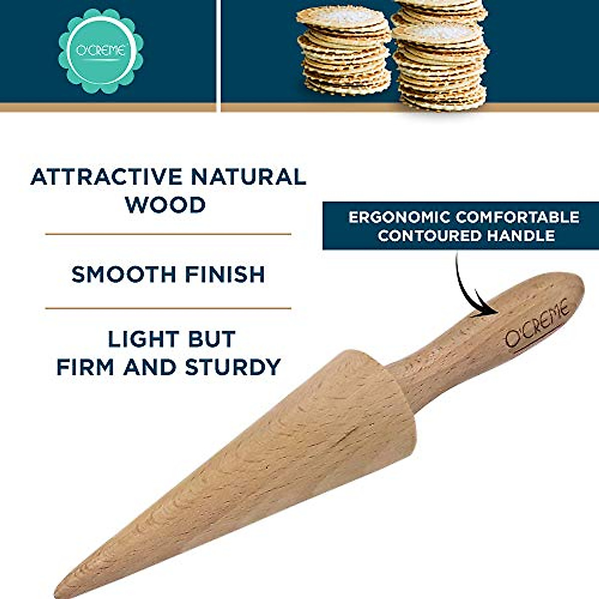 O'Creme Pizzelle Roller/Krumkake Cone/Ice Cream Cone Mold, Beechwood