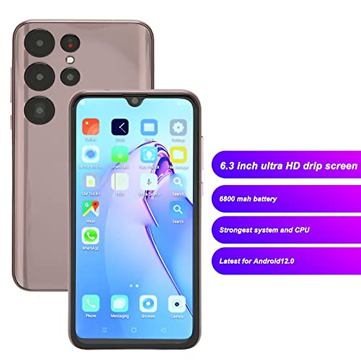 Yunseity Unlocked Smartphone, S22 Ultra 6.3in HD Screen 5G WiFi Cellphone, 4GB RAM 64GB ROM 128GB Expandable, MTK6889 10 Core CPU, 6800Mah Battery, 16MP 8MP Cameras