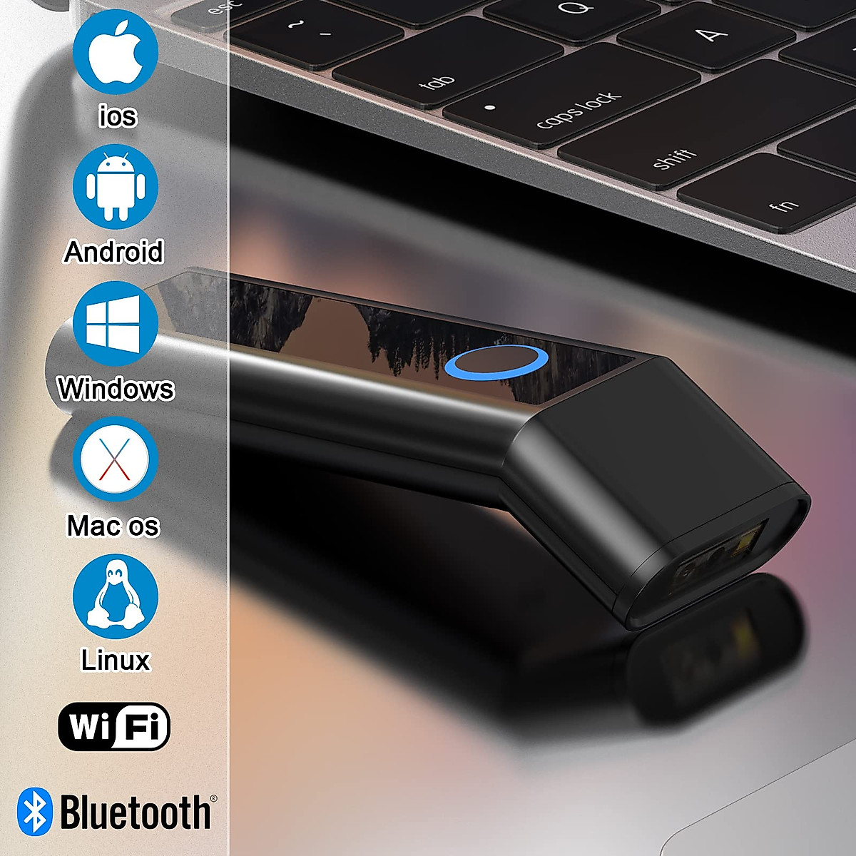 2D Barcode Scanner with Stand, Compatible with Bluetooth & 2.4G Wireless & Wired Code Scanner, USB Image Bar Code Reader for Laptops, Computers, Cashier,iPhone iPad Android