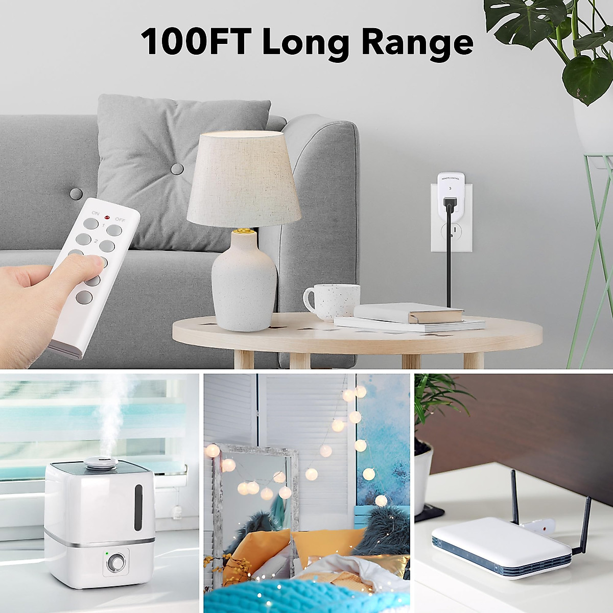 BN-LINK Wireless Remote Control Electrical Outlet Switch for Lights, Fans, Christmas Lights, Small Appliance, Long Range White (Learning Code, 5Rx-2Tx) 1200W/10A