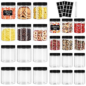 Plastic Jars with Lids 8 oz & 14 oz 24 Pcs Clear Plastic Slime Storage Jars Containers with Airtight Leak Proof Black Plastic Screw On Lids Cylinder Clear Round Jars Easy Clean Food Grade Durable Jars…