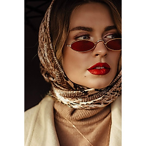 COASION Vintage Small Oval Aesthetic Sunglasses Retro for Women Men Hippie Cool Metal Frame Sun Glasses (Gold Frame/Red Lens)