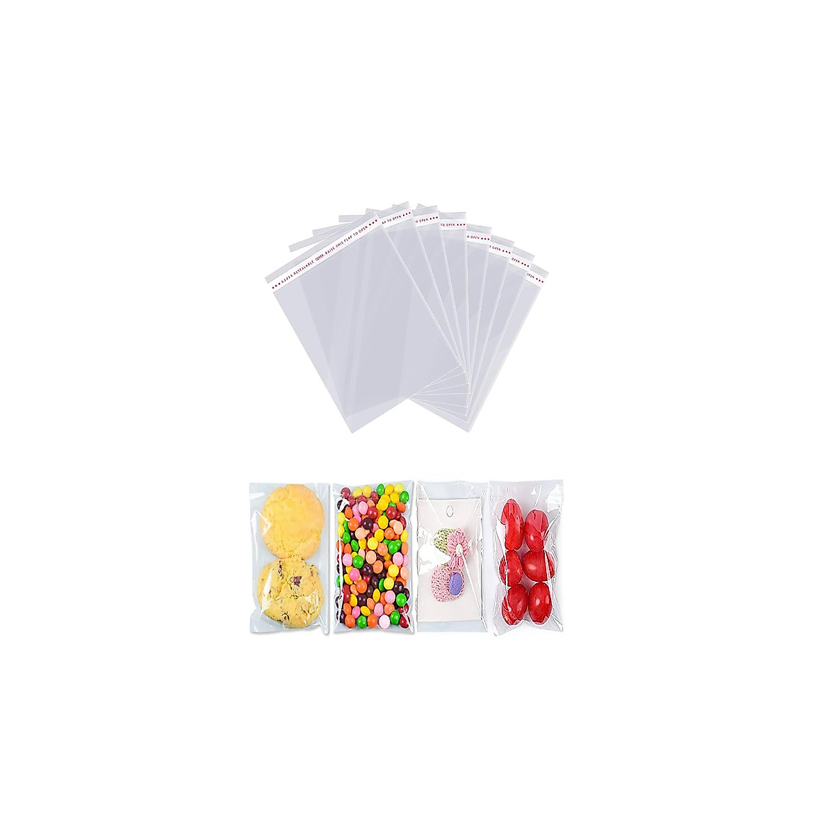 Cookie Bags For Packaging And Gift Giving, Clear Self Sealing Individual Cellophane Bags, 4 x 6 inches, 200 Pcs Plastic Wrappers For Cookies, Candy, Gifts, Favors, Products, Chocolate, Herbs, Etc