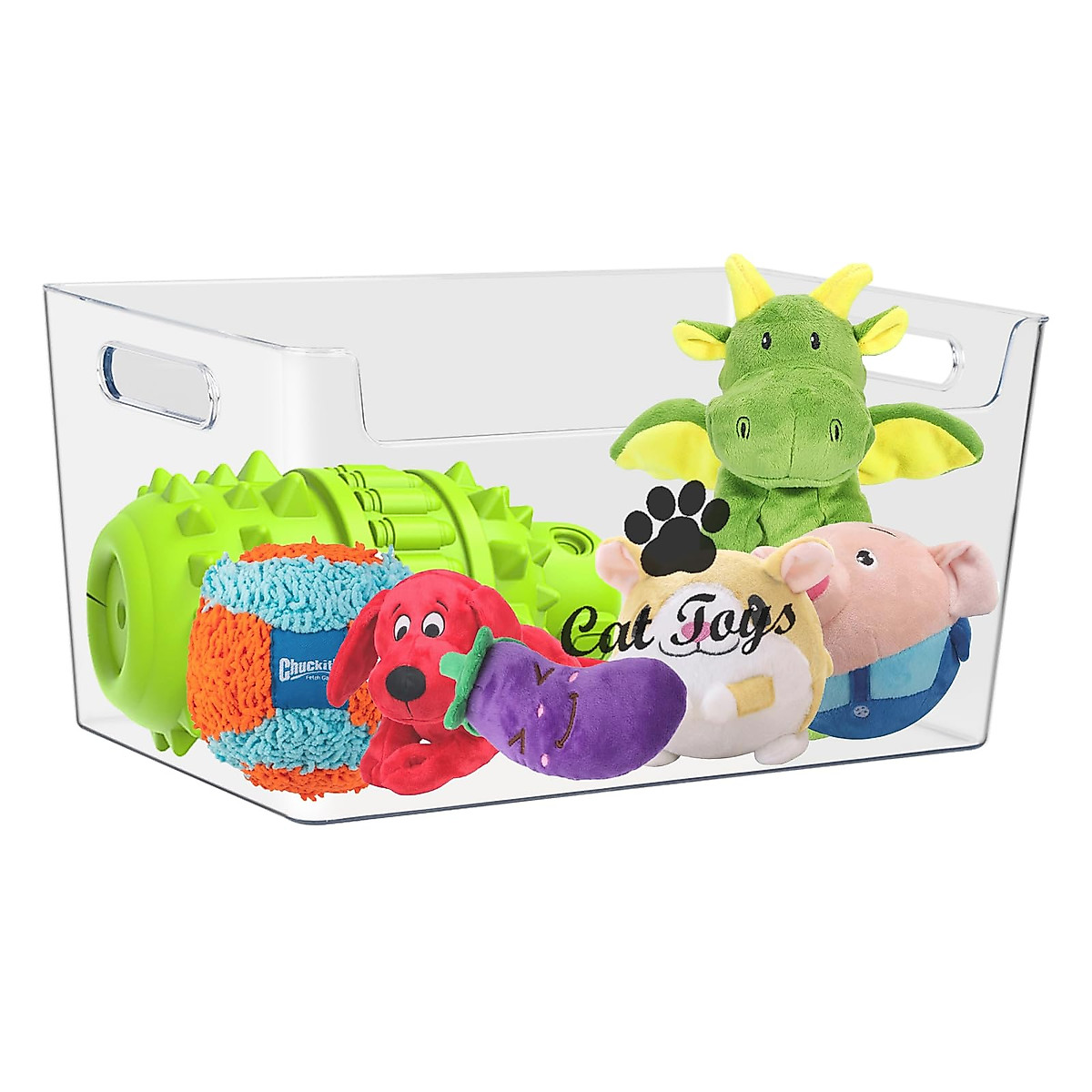 Cat Toy Bin,Clear Cat Toys Storage Bins,Cat Shallow Toy Baskets,Acrylic Pet Supplies Storage Basket with Handle,Easy To Clean,Premium Quality,for Cat Toys, Coats, Clothing, Blankets, and Treats