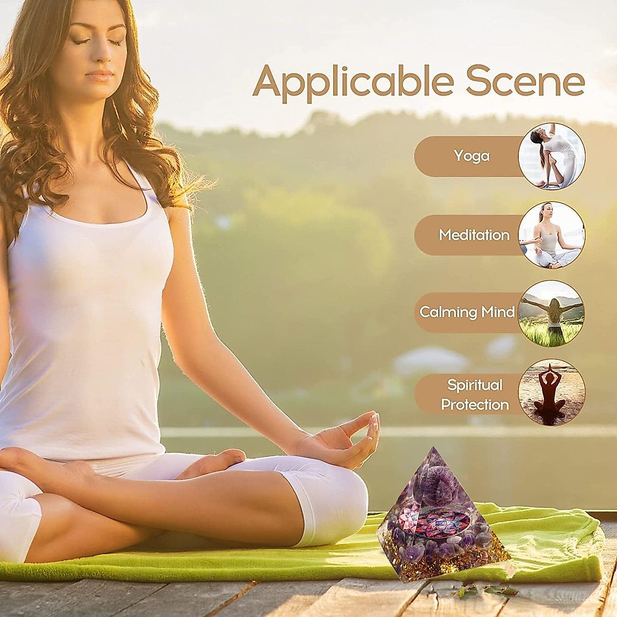 Handmade Amethyst Orgonite Pyramid 60mm with Amethyst Natural Crystal Stone Orgone Energy Pyramide