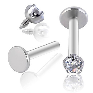 PiercingJ 2-4pcs 16g 316L Stainless Steel 3mm Cubic Zirconia Labret Monroe Lip Ring/Tragus/Helix Earring,6-12mm Bar Length 1
