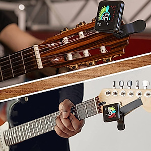 Guitar Tuner Clip on Rechargeable with Metronome Tone Generator for Guitar Bass Ukulele Violin Banjo Chromatic Wind Instrument, Metronome Tuner for All Instruments