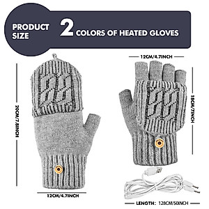 2 Pairs USB Heated Gloves Fingerless USB Hand Warmers Electric Hand Warmer Hand Warming Gloves with Button Heated Mittens (Navy, Gray,Delicate Style)