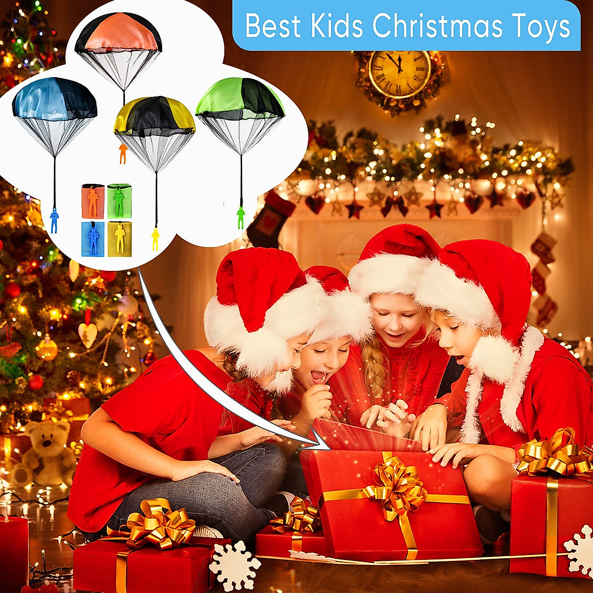 PGXT Parachute Toy, Tangle Free Throwing Army Toy Parachute, Outdoor Children's Flying Toys, No Battery nor Assembly Required (4 Pieces Set) (A)