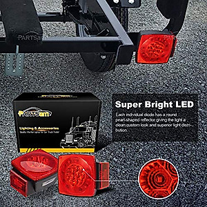 Partsam 12V LED Trailer Light Kit, Halo Glow Submersible Square Tail Lights Kit Left Right Turn Stop Signal for Under 80 Inch Boat Trailer RV Camper Marine Snowmobile (Led Boat Trailer Light kit)