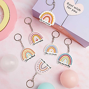 Ecally 36 Pcs Rainbow Inspirational Gift for Women Inspirational Keychain Motivational Quote Keychain CNA Gifts Employee Appreciation Gift