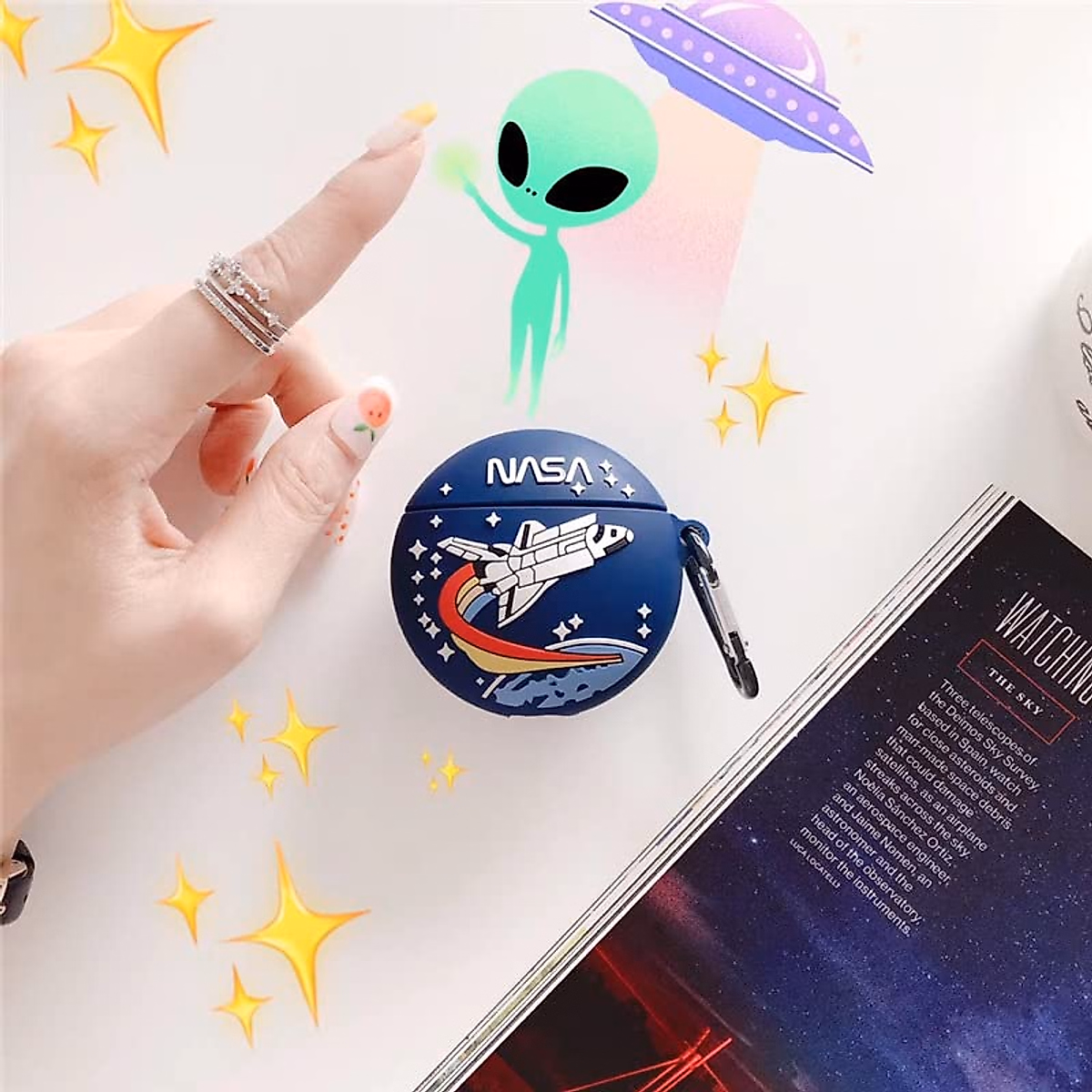 Silicone Case for Airpods Pro, Cute Astronaut Protective Soft Rubber Cover Skin with Keychain for Kids Teens Girls Boys (Astronaut Blue)