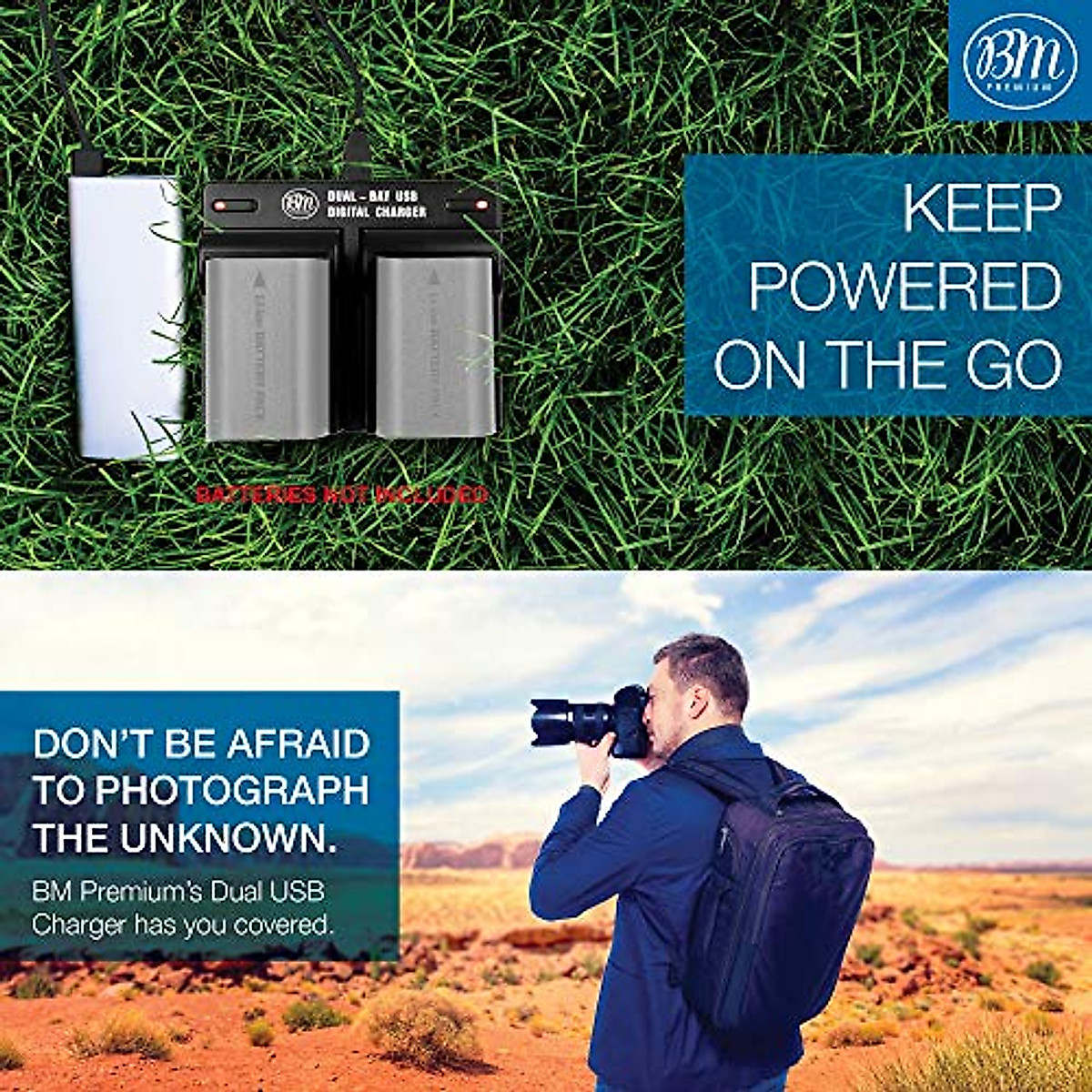 BM LP-E6N Dual Bay Battery Charger for Canon EOS R, EOS R5, EOS R6, EOS R6 II, EOS R7, EOS 90D, EOS 60D, EOS 70D, EOS 80D, EOS 5D IV, EOS 6D, EOS 6D II, EOS 7D, EOS 7D II, C700, XC10, XC15 Cameras