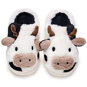 sharllen Fuzzy Cow Slippers for Kids Cute Fluffy Cow Kids House Slippers Toddler Girls Boys Animal Cartoon House Shoes for Indoor Outdoor