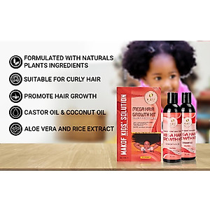 MAKOF Kid’s Hair Growth Set. Shampoo & Conditioner with black castor oil, Wheat Protein, Argan, Jojoba, Aloe Vera, , Mask Treatment and Leave-in, Sulfate Paraben Free, No harsh chemicals.