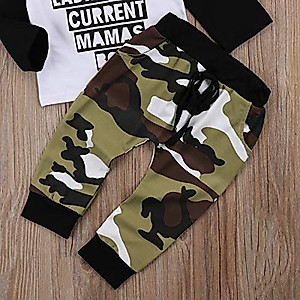 BOUTIKOME 2PCS Baby Boys Clothes Letter T-Shirt Cool Tops+Camouflage Pants Outfit Set Letter Toddler Long Sleeve (Camouflage, 4-5 T (Size:120))