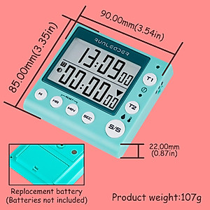 Jayron KT002A 2-Channel Kitchen Timer Magnetic Countdown Timer Clock Temperature and Humidity Meter Digital Minute/Second Timer Desk Clock for Elderly Kids（Blue）