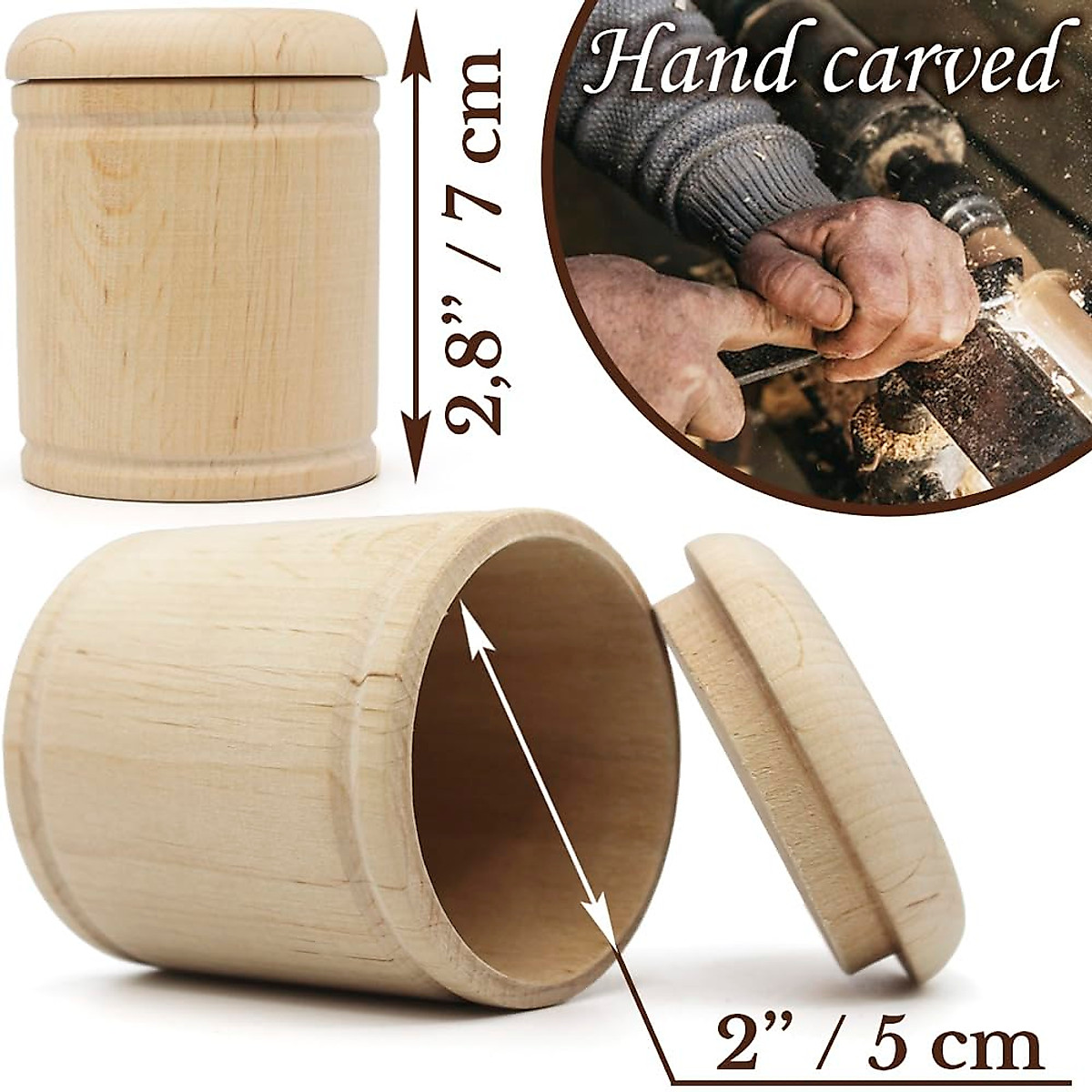 AEVVV 3pcs 2.8''x2'' Round Wooden Box with Lid Trinket Box Wedding Jewelry Box Decorative Boxes DIY Storage Trinket Bearer Container Case Wood Ring Box