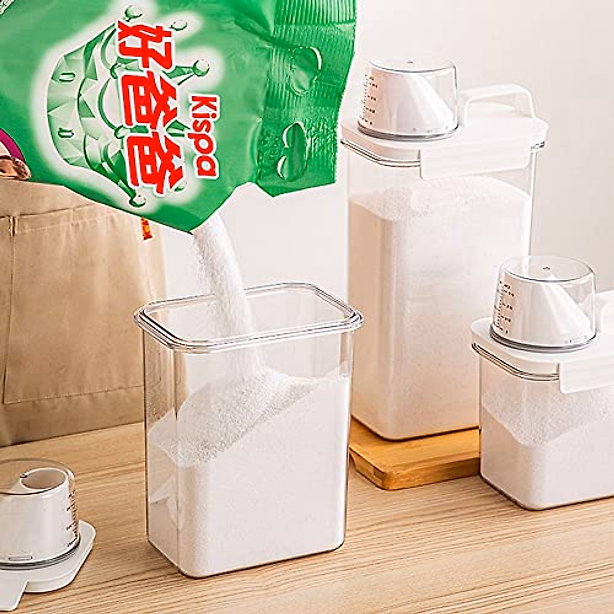 Houchu Washing Powder Container Household Detergent Box Laundry Measuring Cup Detergent Powder Storage Bucket(M)