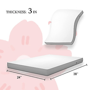 Ustenroya Pack n Play Mattress 38x24x3inch Travel Crib Mattress Portable & Lightweight Baby Mattresses, Removable Washable Cover 1'' Memory Foam & 2'' Foam for Dual Size Use